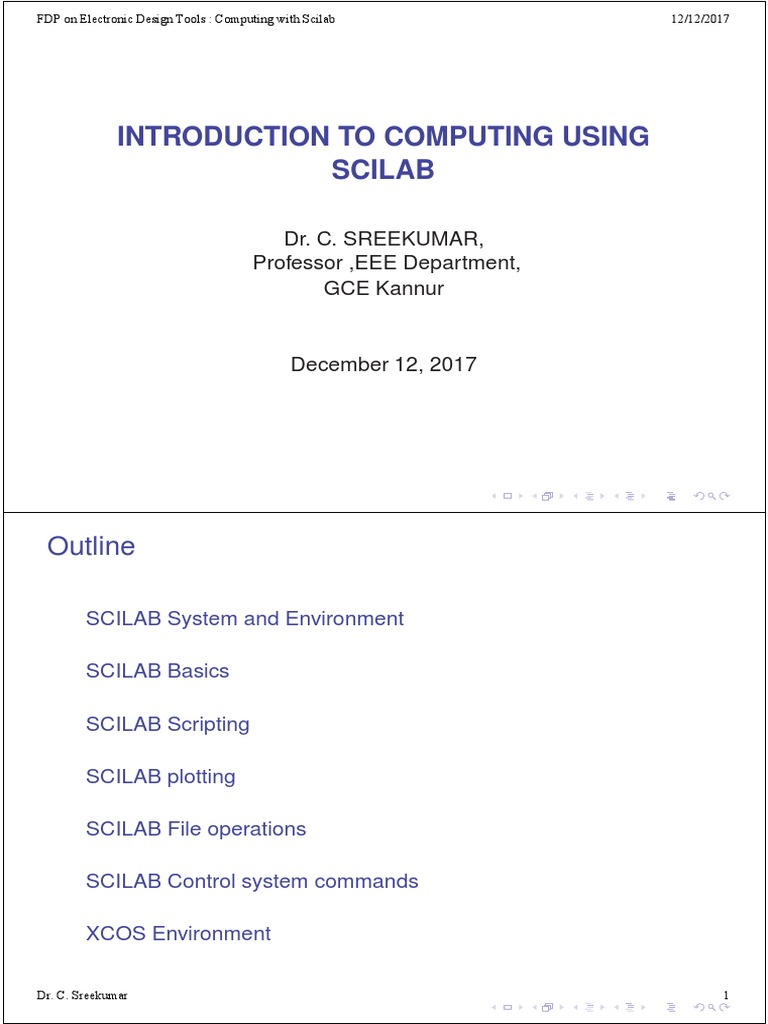 Handout Scilab Computing Gcek | PDF | Computing | Teaching Mathematics