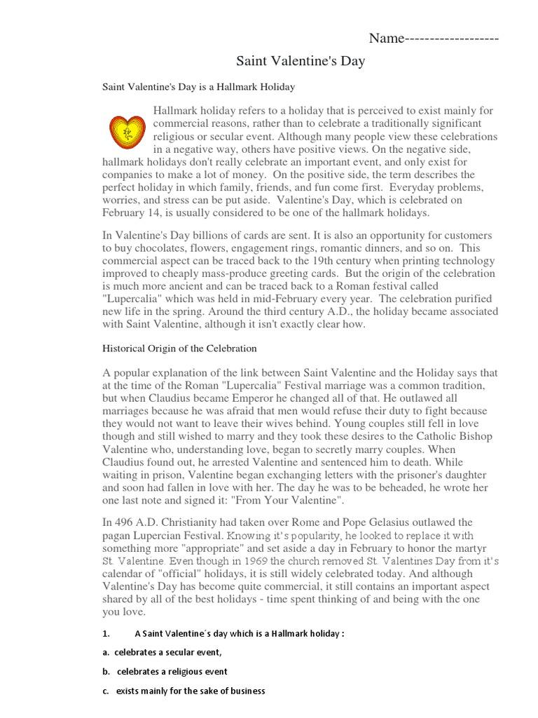 Saint Valentine - READING 1 | PDF | Valentine's Day | Religion And Belief