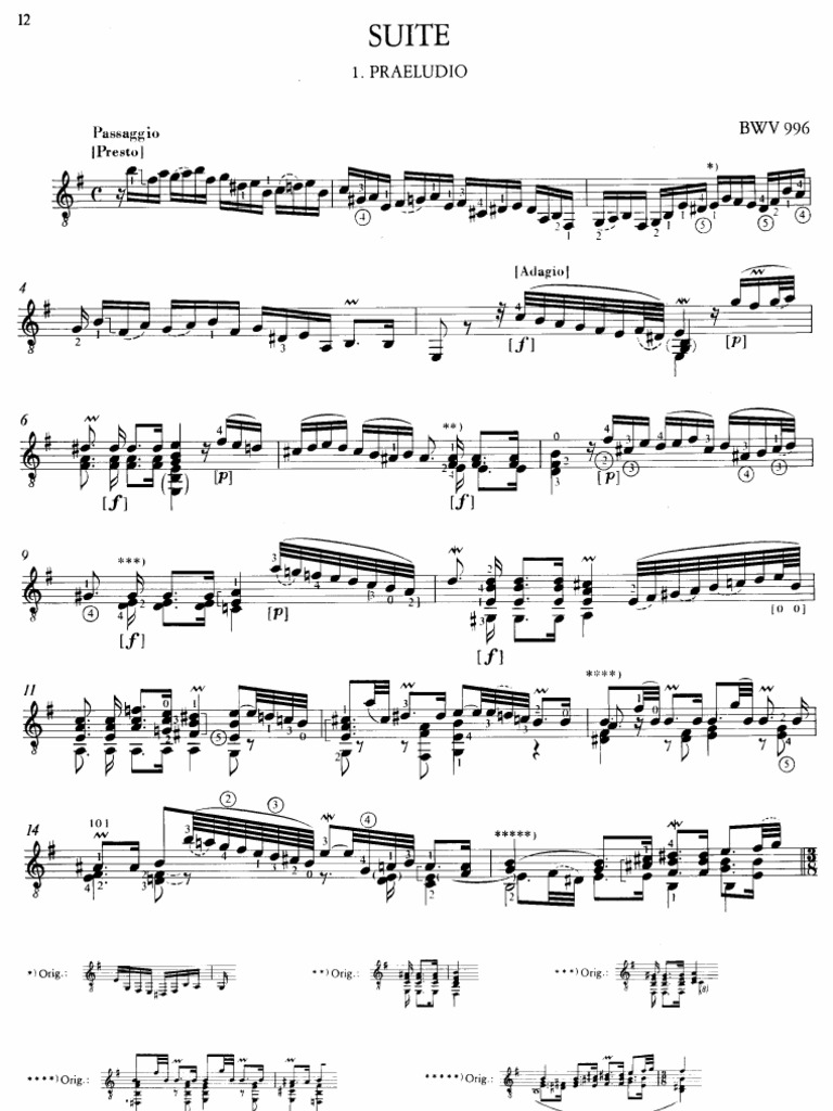 Bach J. S. Lute Suite No. 1 - BWV 996 | PDF