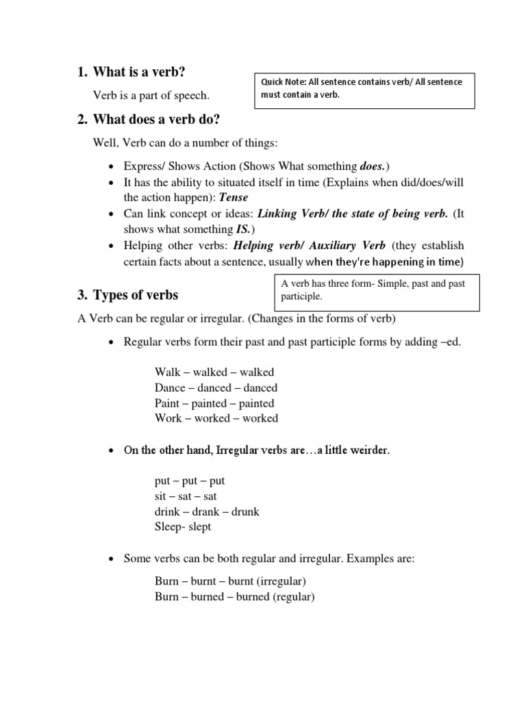 What Is A Verb?: Quick Note: All Sentence Contains Verb/ All Sentence ...
