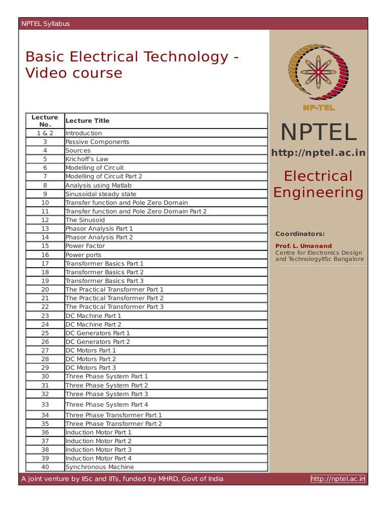 Nptel: Basic Electrical Technology - Video Course | PDF
