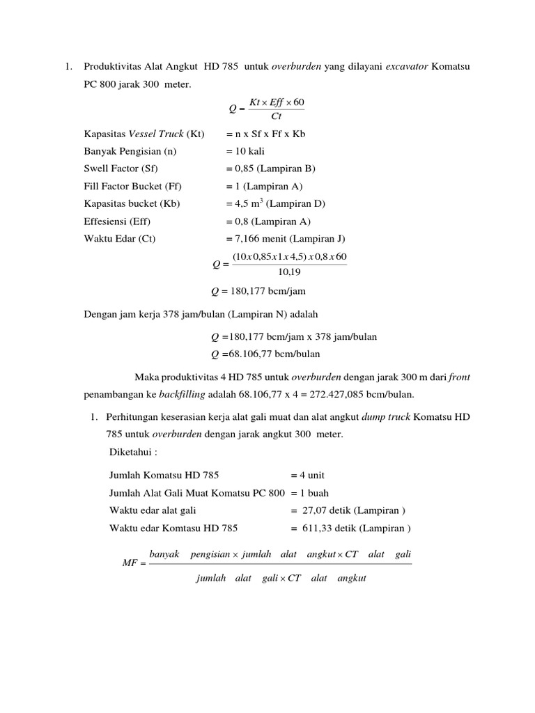 Produktivitas Alat Angkut HD 785 Untuk Overburden Yang Dilayani ...