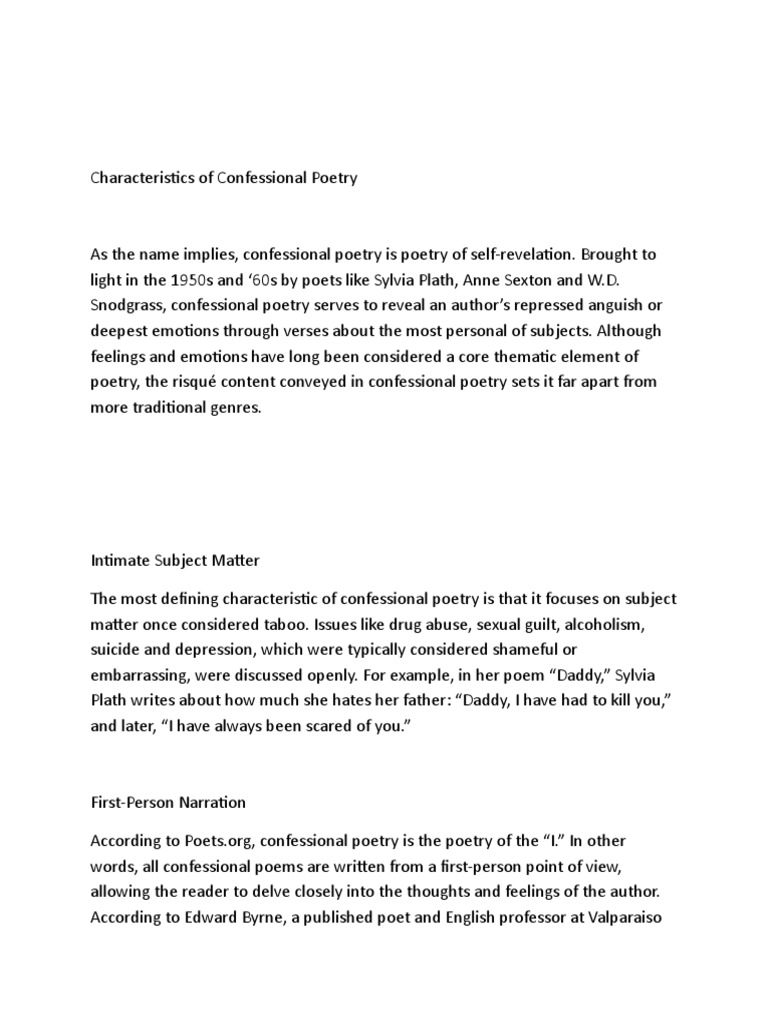 Characteristics of Confessional Poetry | PDF | Autobiographies | Poetry