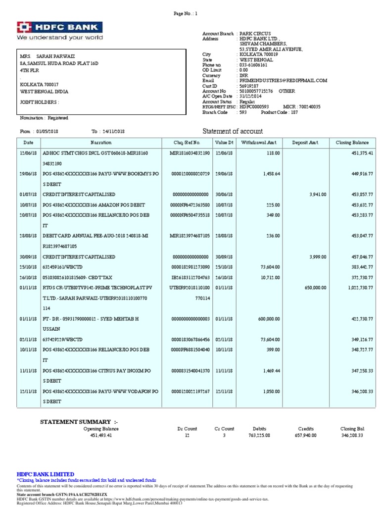 Bank Statement Final | PDF | Debits And Credits | Services (Economics)