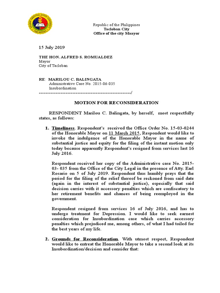 Motion For Reconsideration | PDF | Due Process | Supreme Courts