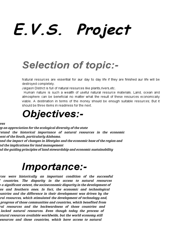 Selection of Topic:-: E.V.S. Project | PDF | Resource | Environmental ...