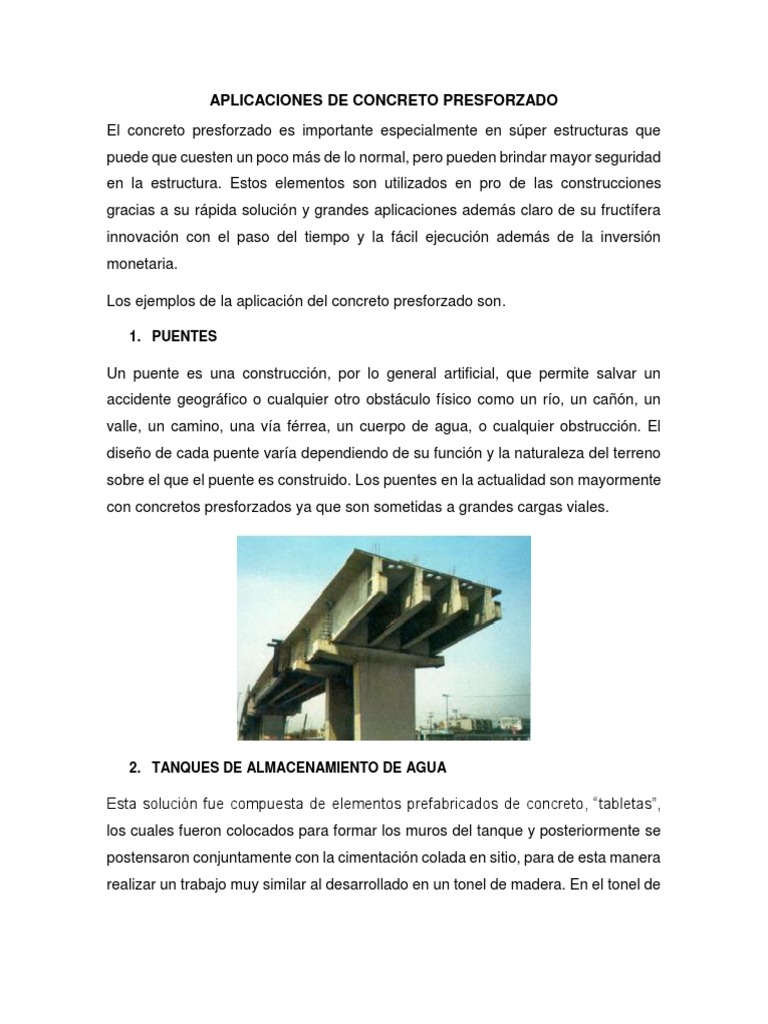 Aplicaciones de Concreto Presforzado | PDF | Hormigón pretensado | Hormigón