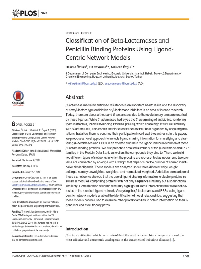 Classification of Beta-Lactamases and Penicillin Binding Proteins Using ...