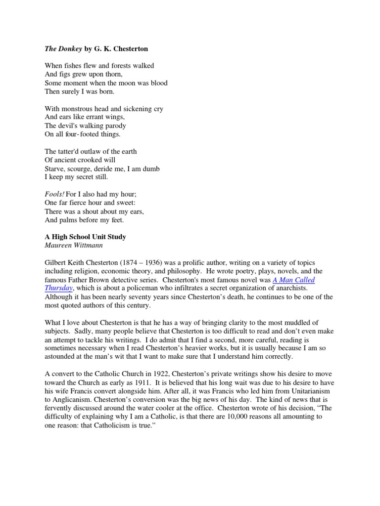 The Donkey Poetry Unit Study | G. K. Chesterton | Father Brown