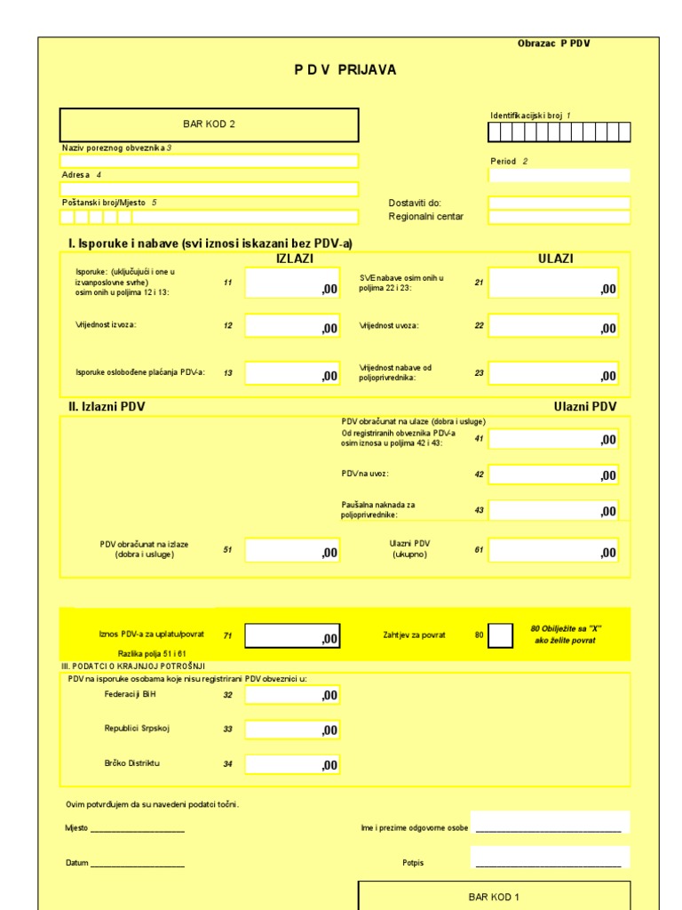 PDV Prijava BiH | PDF