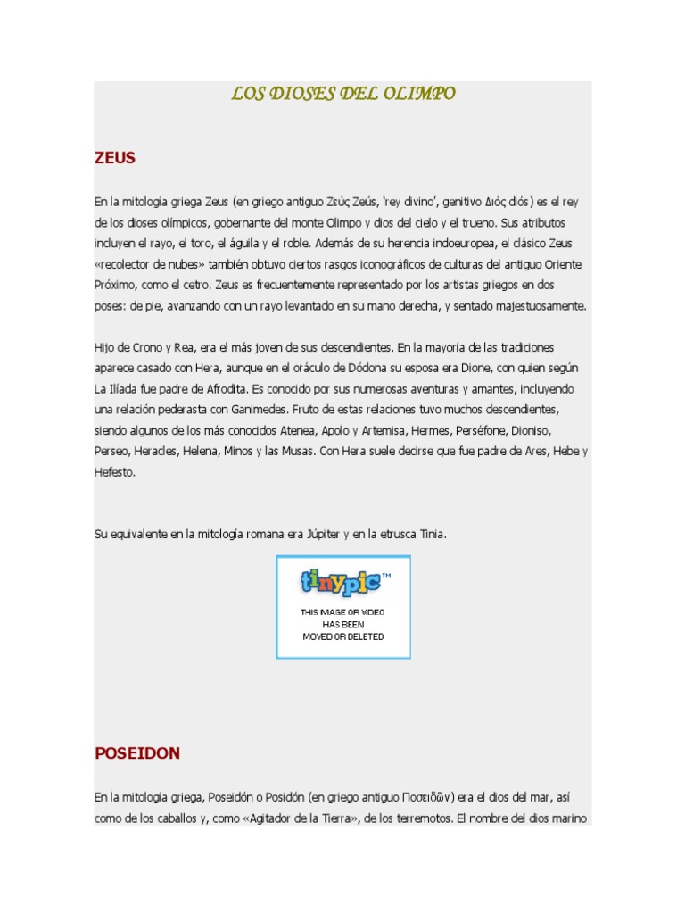 Los Dioses Del Olimpo | PDF | Zeus | Doce olímpicos