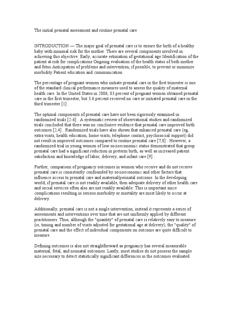 The Initial Prenatal Assessment and Routine Prenatal Care | PDF ...