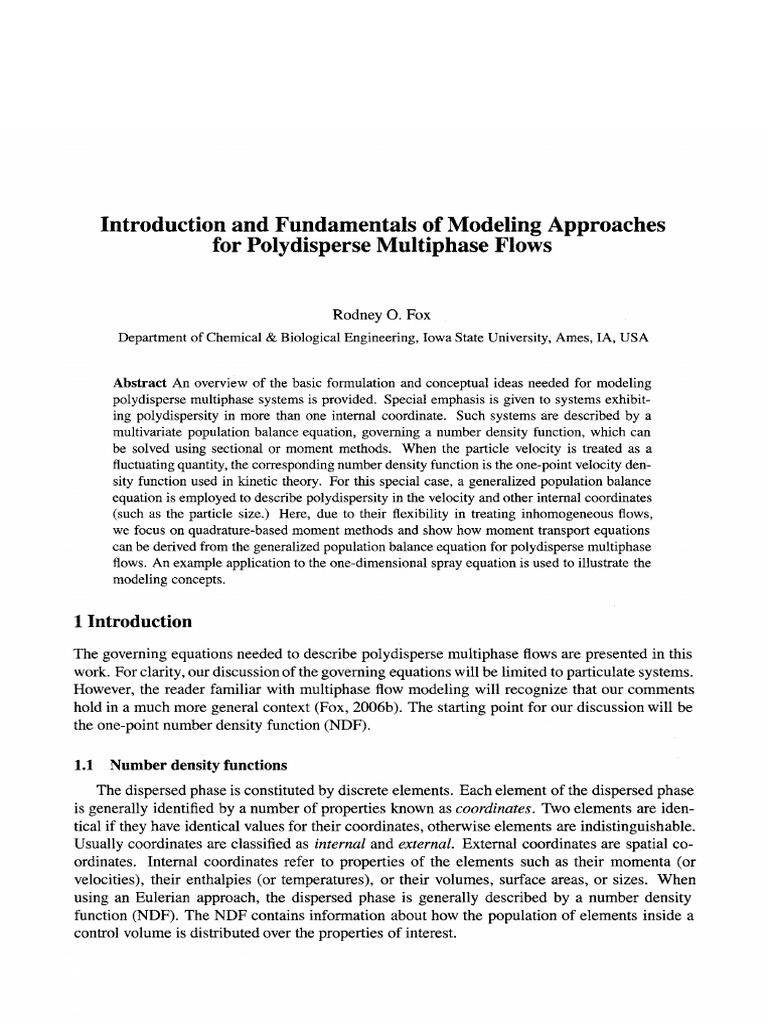 Introduction and Fundamentals of Modeling Approaches For Poly Disperse Multiphase Flows | PDF ...