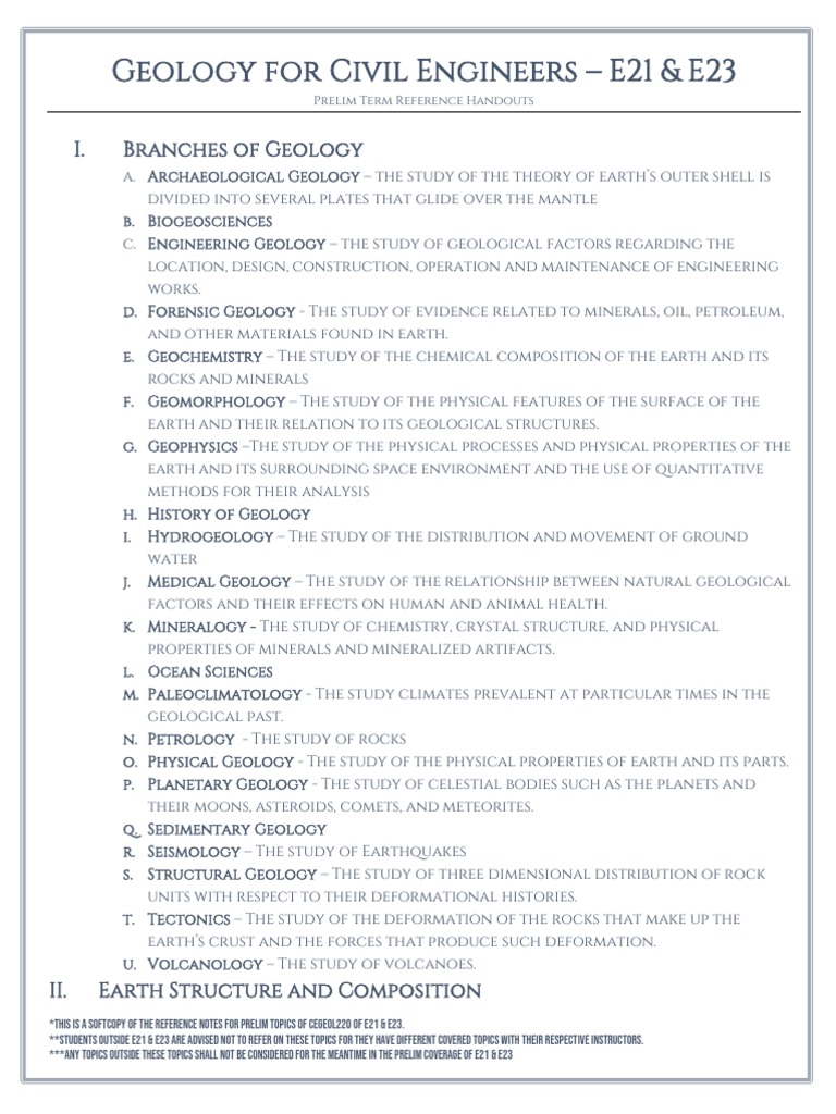 Geology For Civil Engineers - E21 & E23: I. Branches of Geology | PDF ...