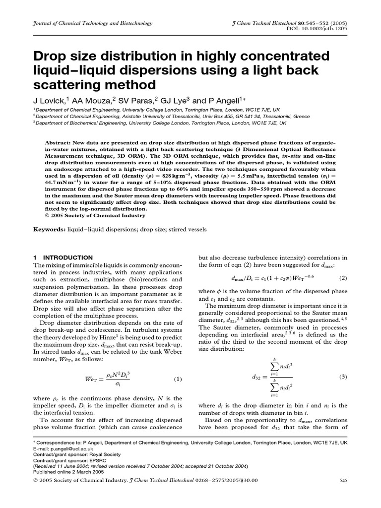 Drop Size Distribution in Highly Concentrated Liquid-Liquid Dispersions ...
