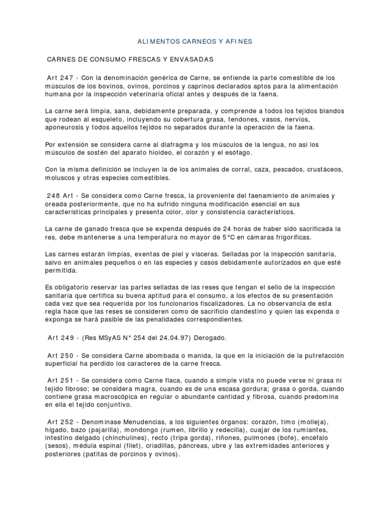 Codigo Alimentario Argentino Alimentos Carneos y Afines | PDF | Fosfato ...