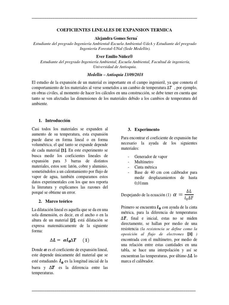 Coeficientes Lineales de Expansion Termica | PDF | Expansión térmica ...
