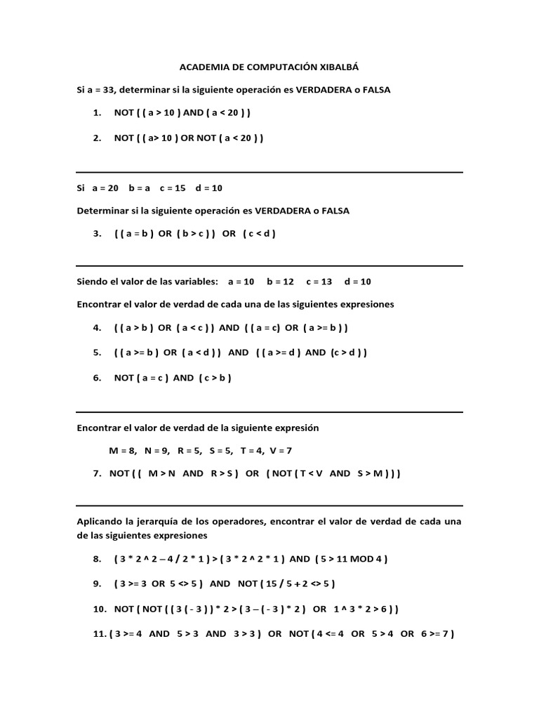 Operadores Logicos | PDF