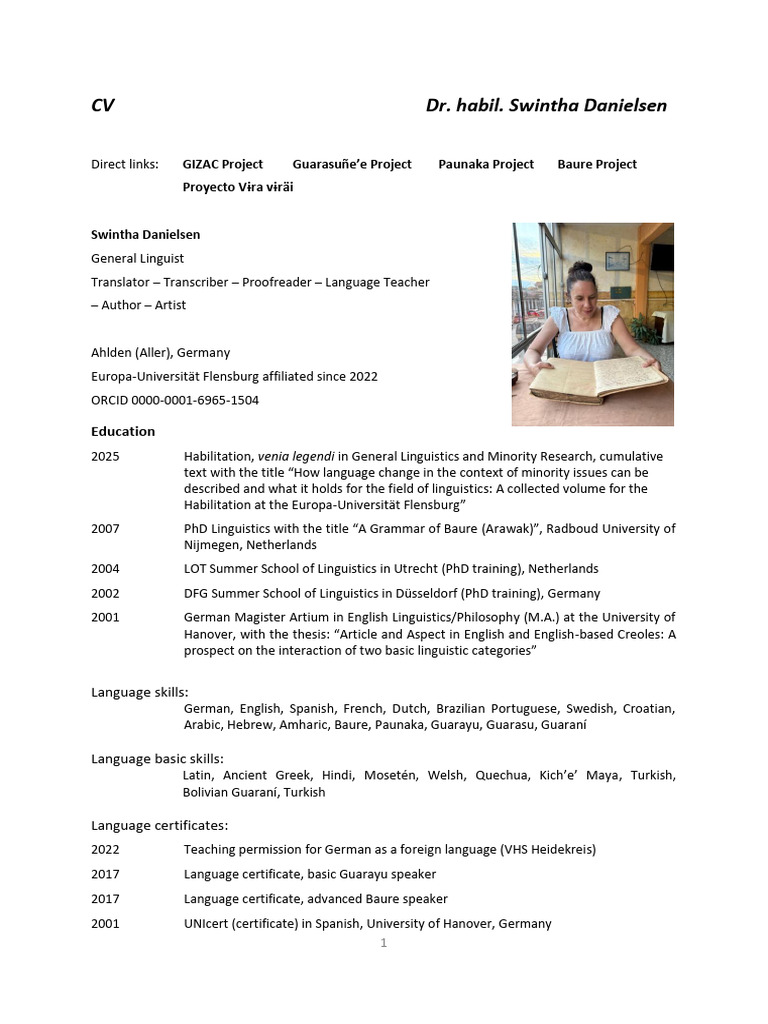 Swintha Danielsen's Linguistics CV | PDF | Linguistics | Bolivia