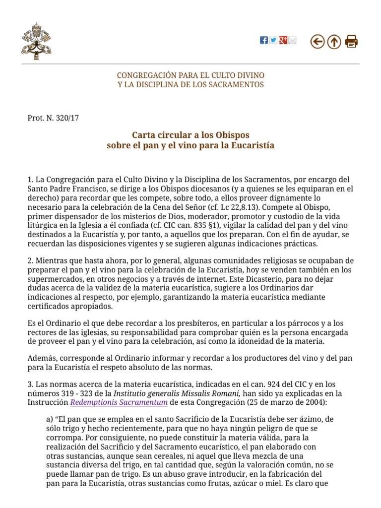 Sobre El Pan y Vino de La Misa. | PDF | obispo | eucaristía