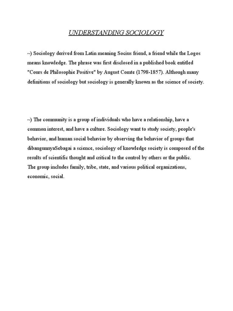 Understanding Sociology: ) Sociology Derived From Latin Meaning Socius ...