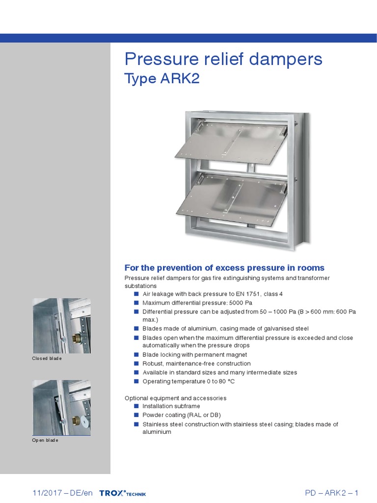 ARK2 Pressure Relief Damper Overview | PDF | Duct (Flow) | Bearing ...