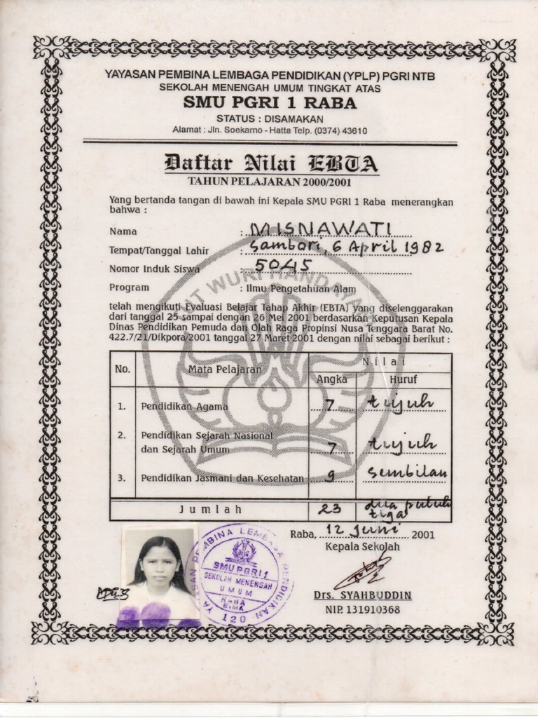 Ijazah Dan Transkip Nilai PDF | PDF