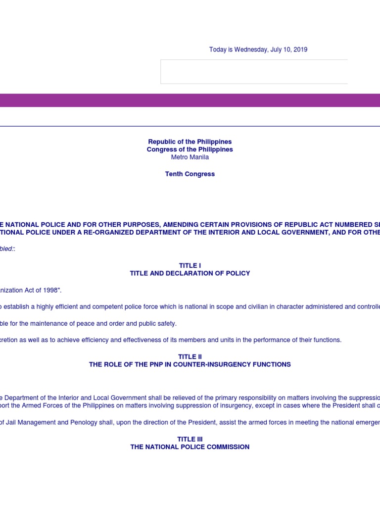 Today Is Wednesday, July 10, 2019: Section 12 of Republic Act No. 6975 ...
