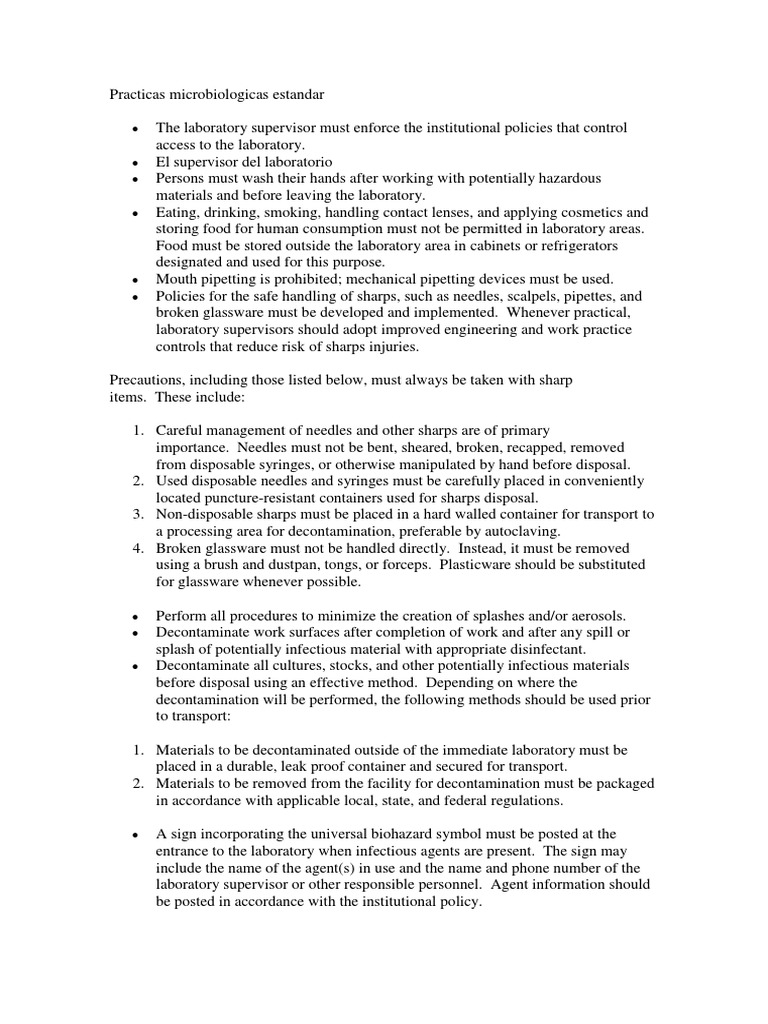 Practicas Microbiologicas Estandar | PDF | Laboratories | Public Health