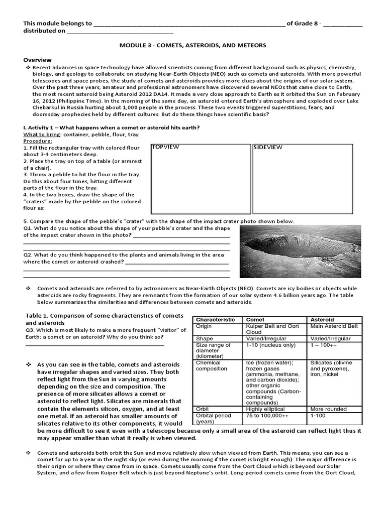 Module 3 Grade 8 | PDF | Meteoroid | Comet