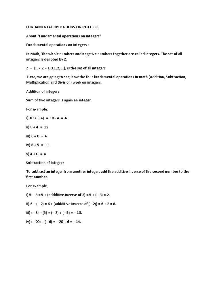 Fundamental Operation of Integer's | PDF