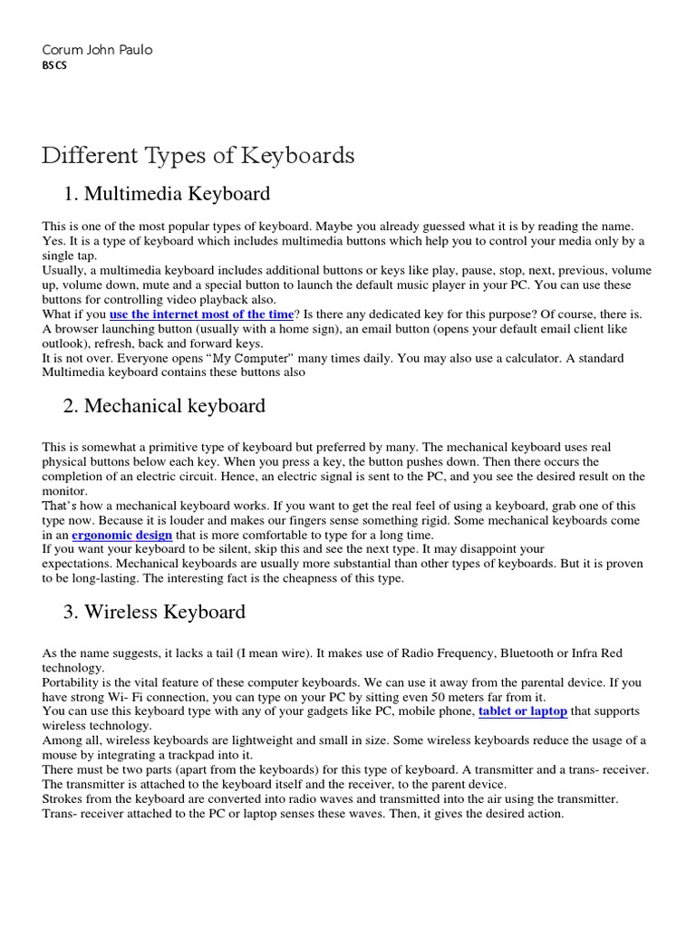 Types of Keyboards & MS Word Shortcuts | PDF | Computer Keyboard ...