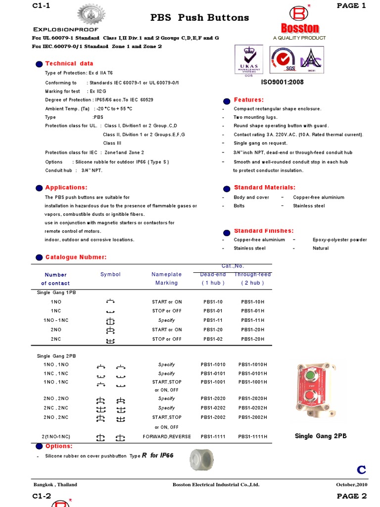 Technical Data: PBS Push Buttons | Download Free PDF | Building Engineering | Engineering