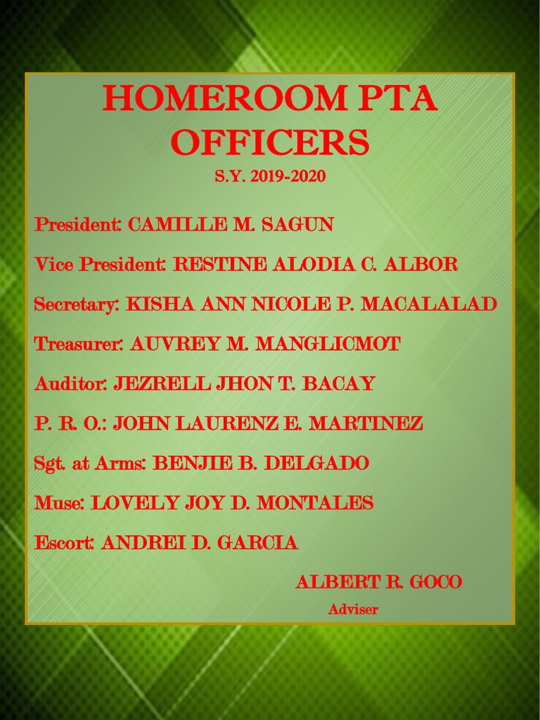 Homeroom Pta Officers: Albert R. Goco | PDF