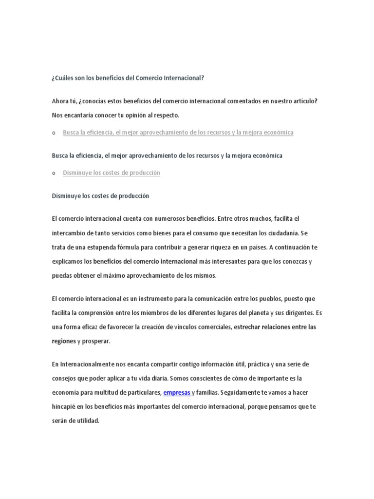 Cuáles Son Los Beneficios Del Comercio Internacional | PDF | Comercio | Beneficio (economía)