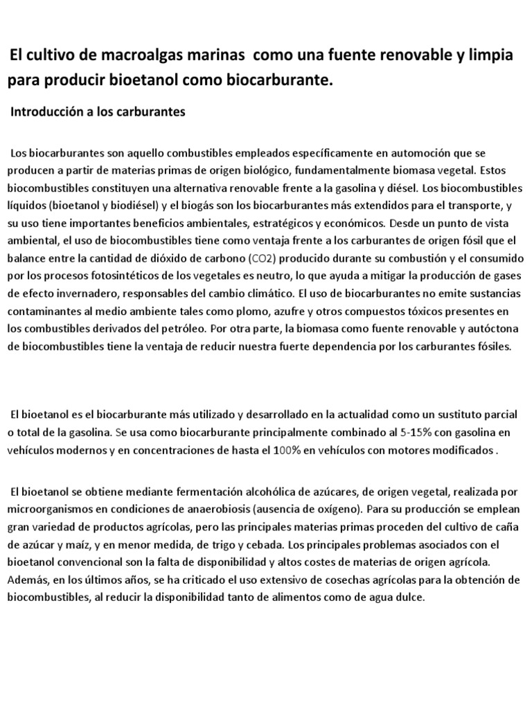Bioetanol Algas | PDF | Biocombustible | Combustible de etanol