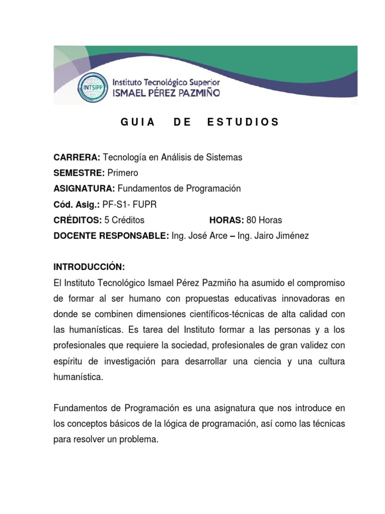Guia Fundamentos Programacion PDF | PDF | Programación de computadoras | Algoritmos