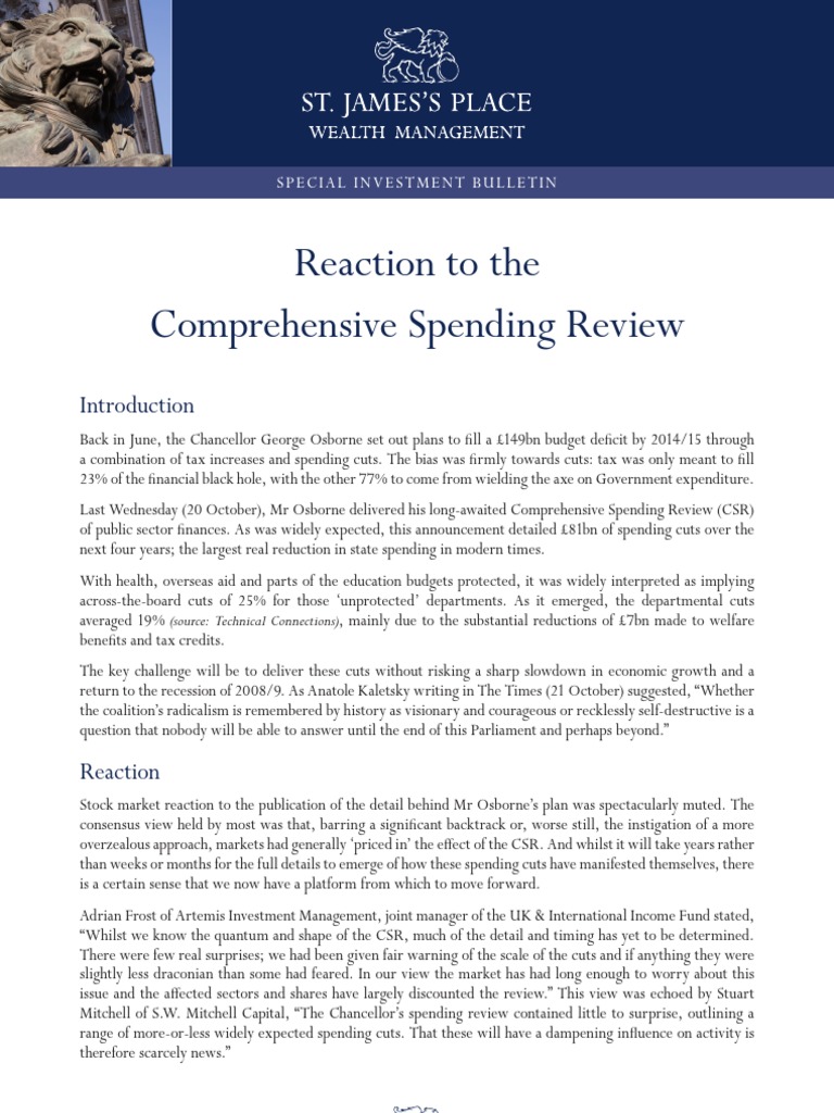 Reaction To The Comprehensive Spending Review: Special Investment ...