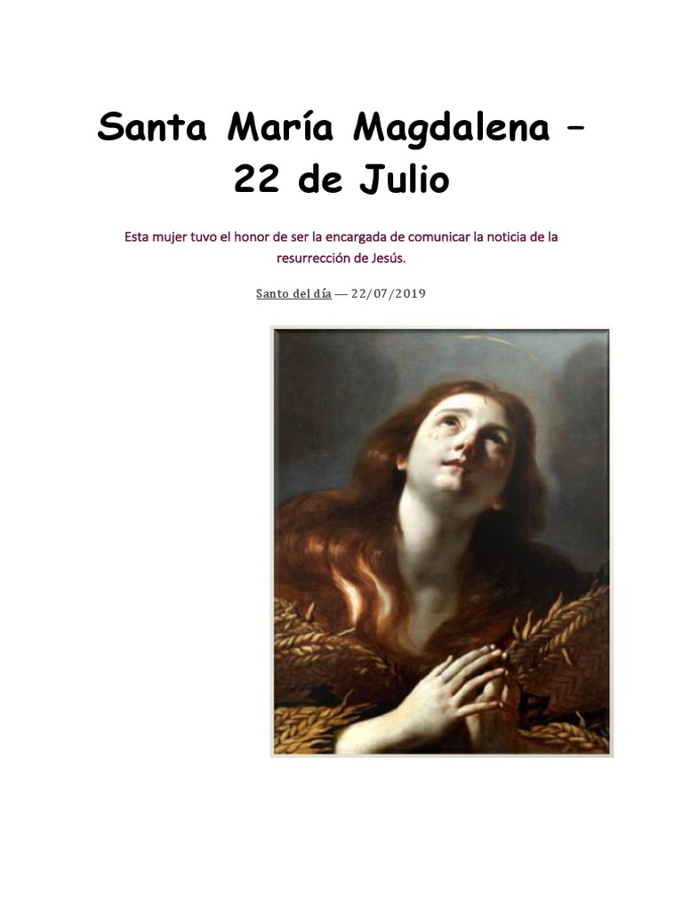 Santa María Magdalena: Vida y Legado | PDF | María Magdalena | La ...