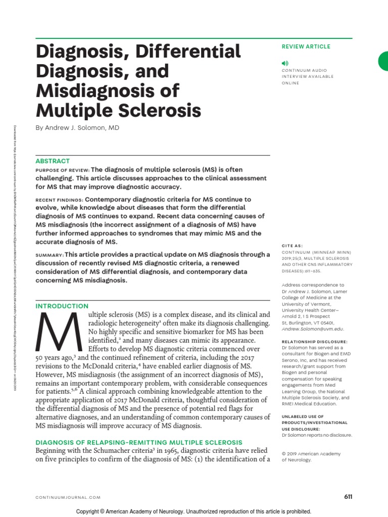 Diagnosis, Differential Diagnosis, And.5 | PDF | Multiple Sclerosis ...