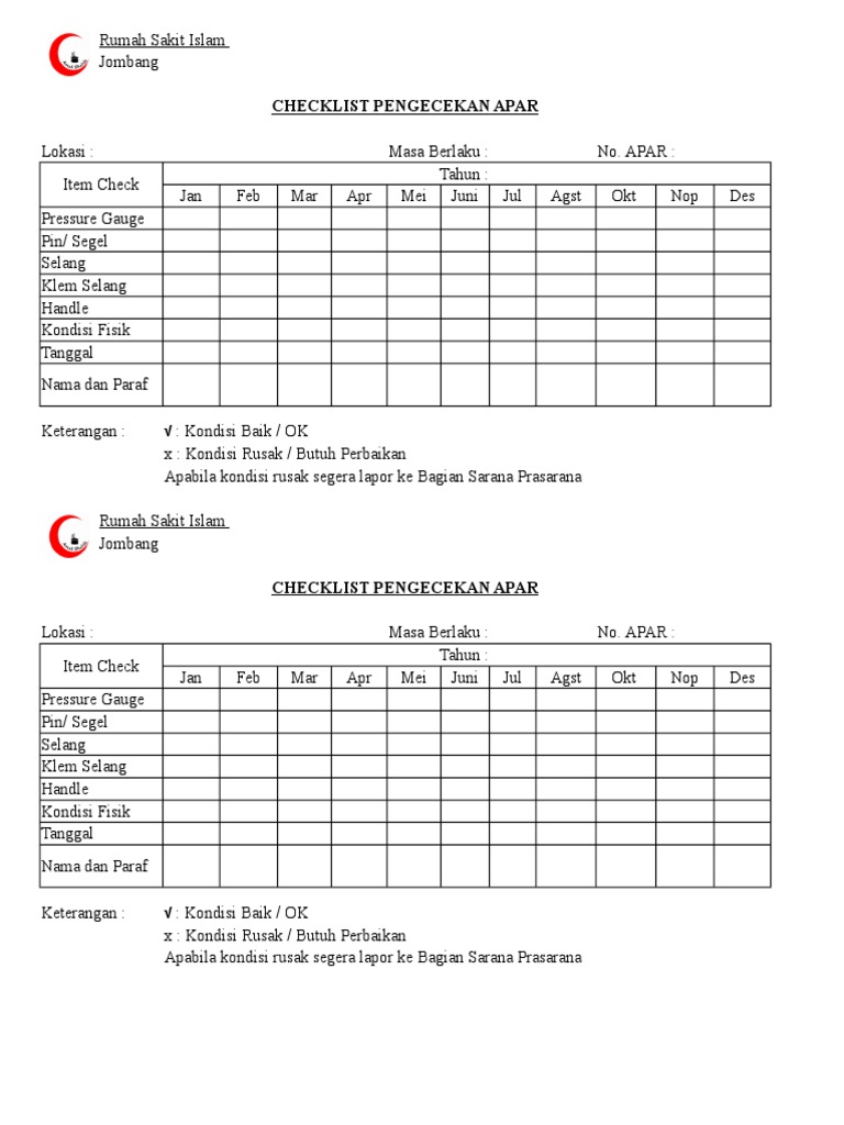 Checklist Pengecekan APAR Jombang | PDF