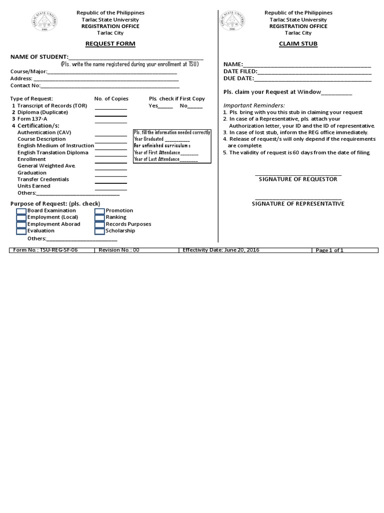 06 Request Form and Claim Stub | PDF | Learning