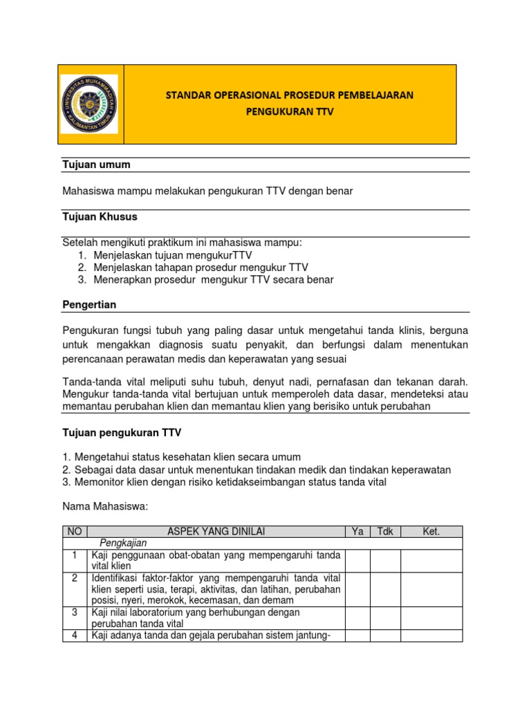 SOP Pengukuran TTV | PDF | Pengembangan Diri
