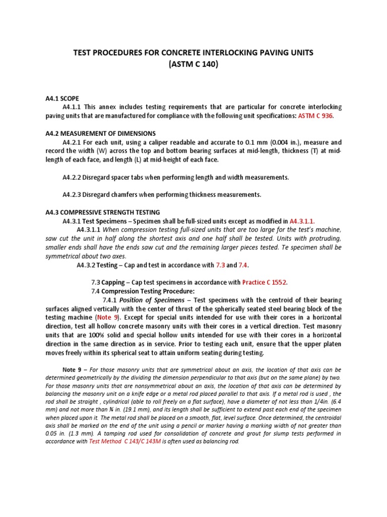 ASTM C140 Testing for Paving Units | PDF | Area | Density