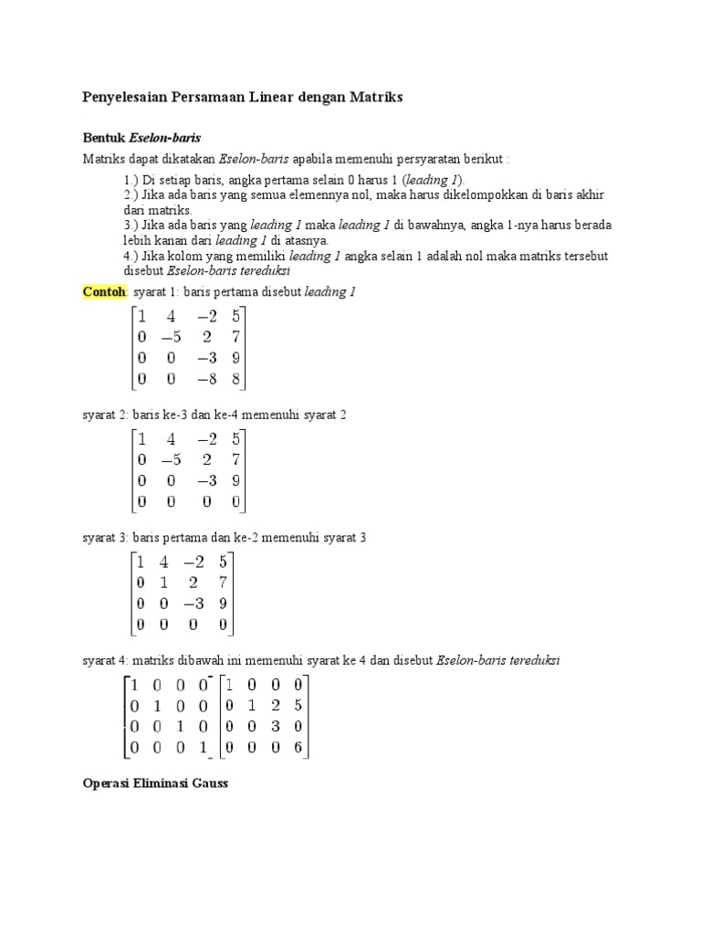 Penyelesaian Persamaan Linear Dengan Matriks | PDF