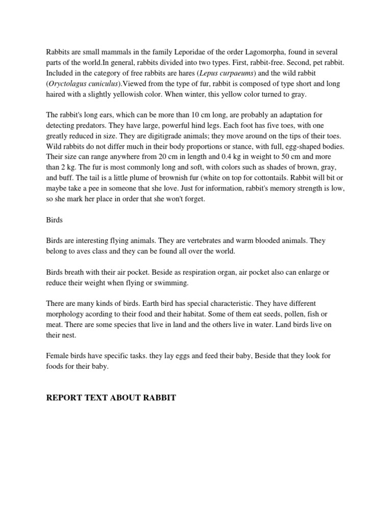 Report on the Physical Characteristics, Behavior, Diet and Reproduction ...