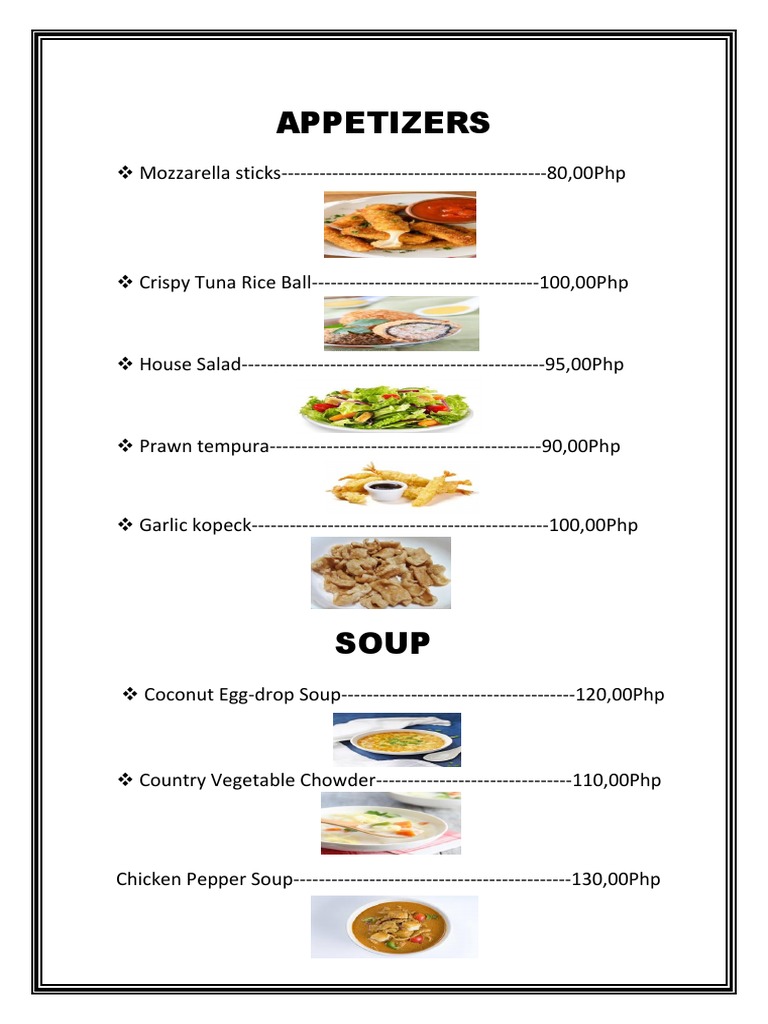 Menu | PDF | Home | Western Cuisine