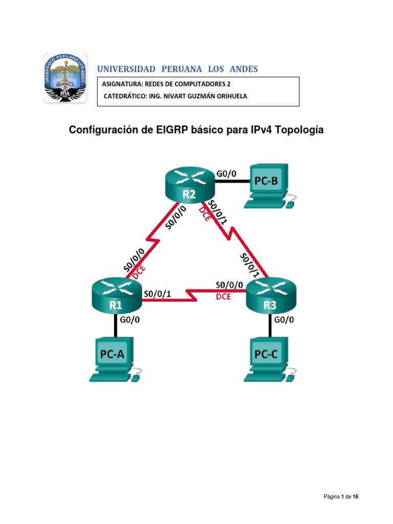 Practica - Configuración de Router - EIGRP PDF | PDF | Enrutador (Computación) | Dirección IP