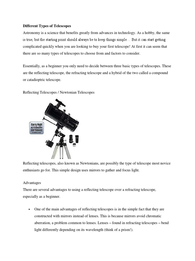 Types of Telescopes Explained | PDF | Telescope | Lens (Optics)