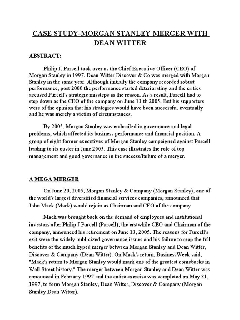 Finance Execs: Morgan Stanley Merger | PDF | Pixar | Morgan Stanley